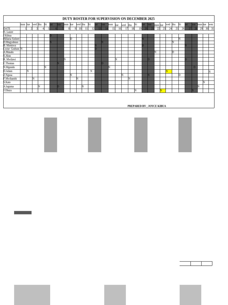 December Supervision Roster-2 | PDF