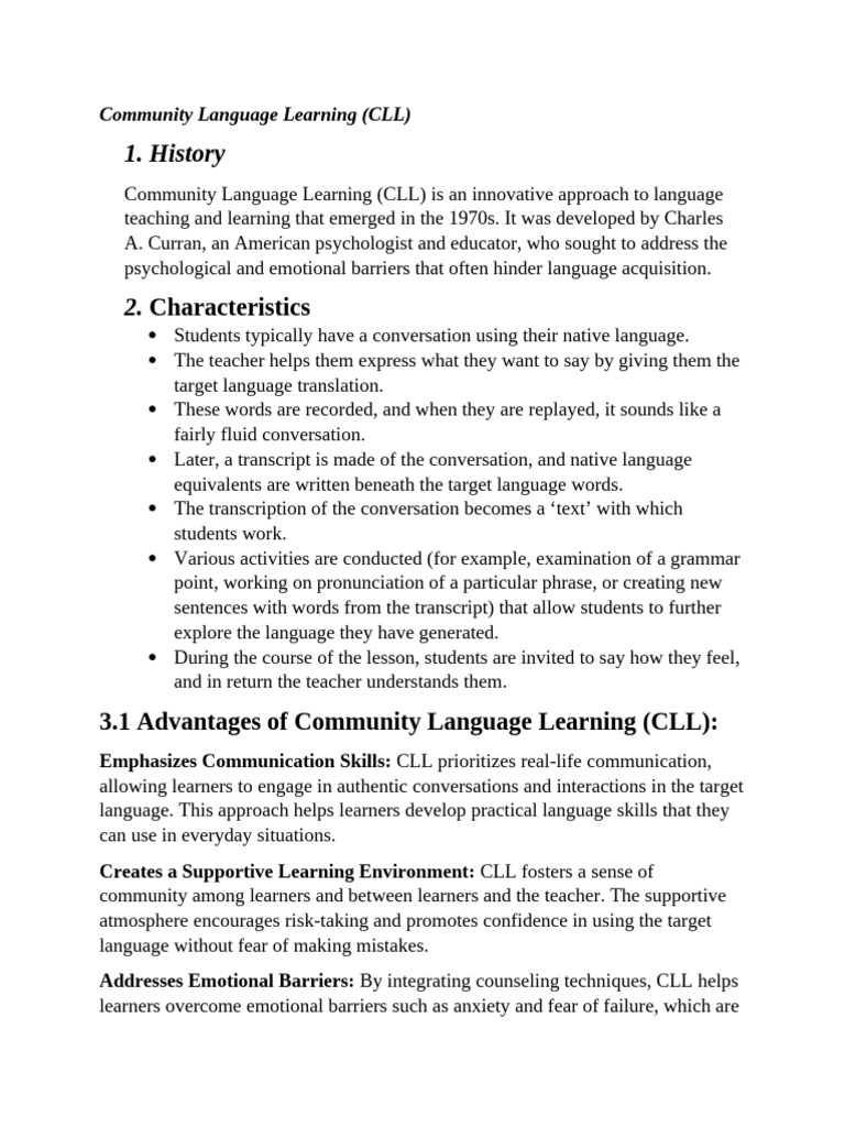 Community Language Learning Overview | PDF | Learning | Language ...