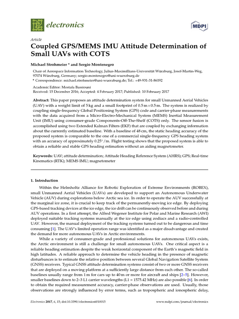 Coupled GPS_MEMS IMU Attitude Determination of Small UAVs With COTS | PDF