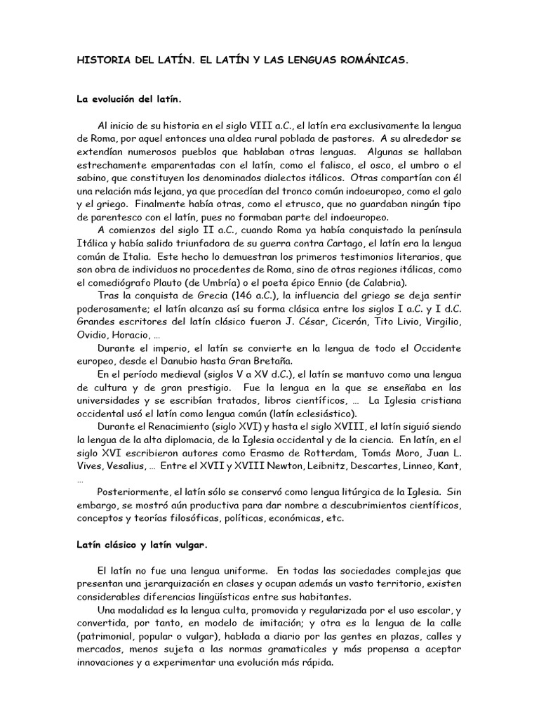 Evolución del Latín a Lenguas Románicas | PDF | latín | Idiomas