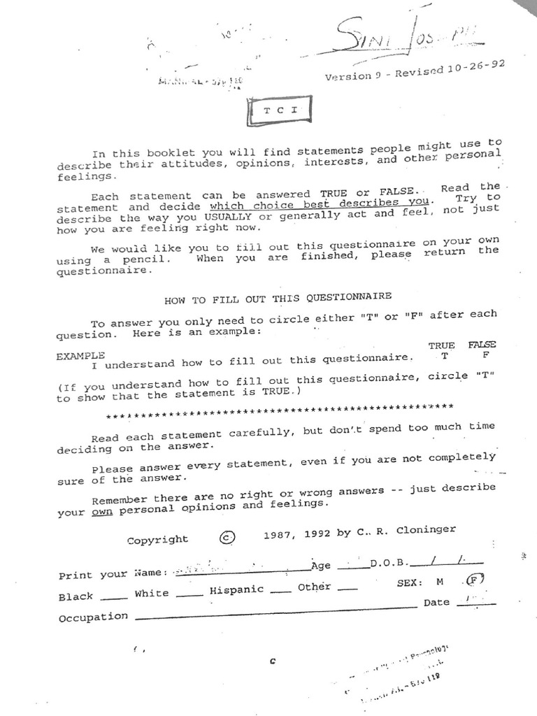 TCI Test | PDF