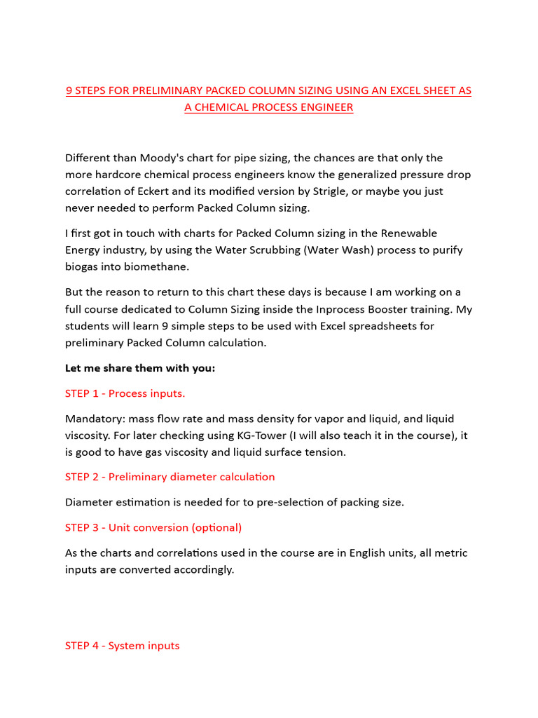 9 Steps for Preliminary Packed Column Sizing Using an Excel Sheet as a Chemical Process Engineer ...