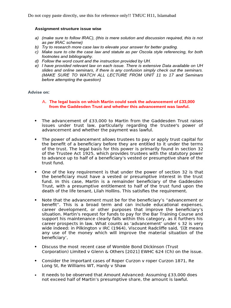 Assignment structure issue wise | PDF | Fiduciary | English Trust Law