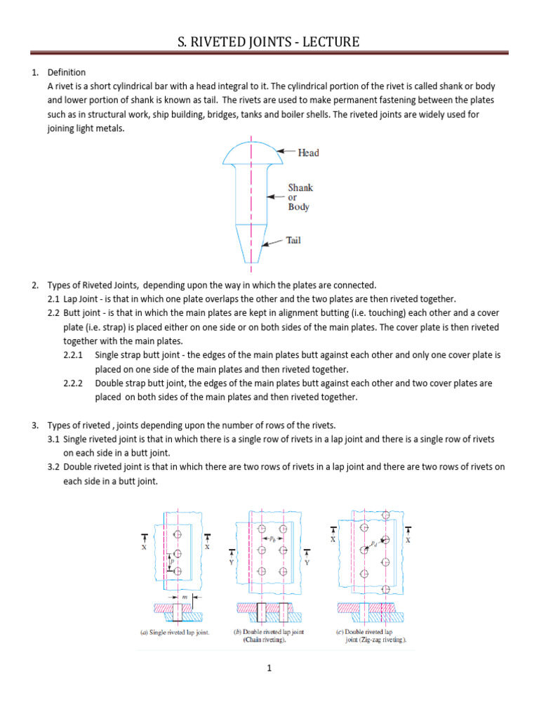 Types and Failures of Riveted Joints | PDF | Welding | Construction