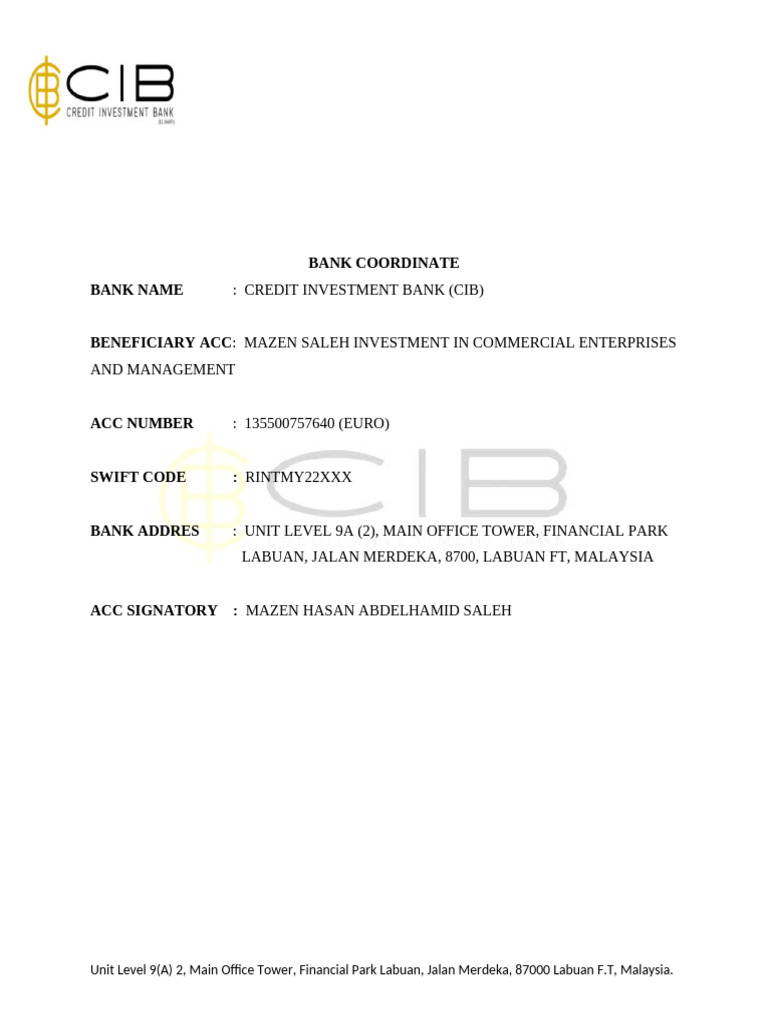 CIB Bank Details for Mazen Saleh | PDF