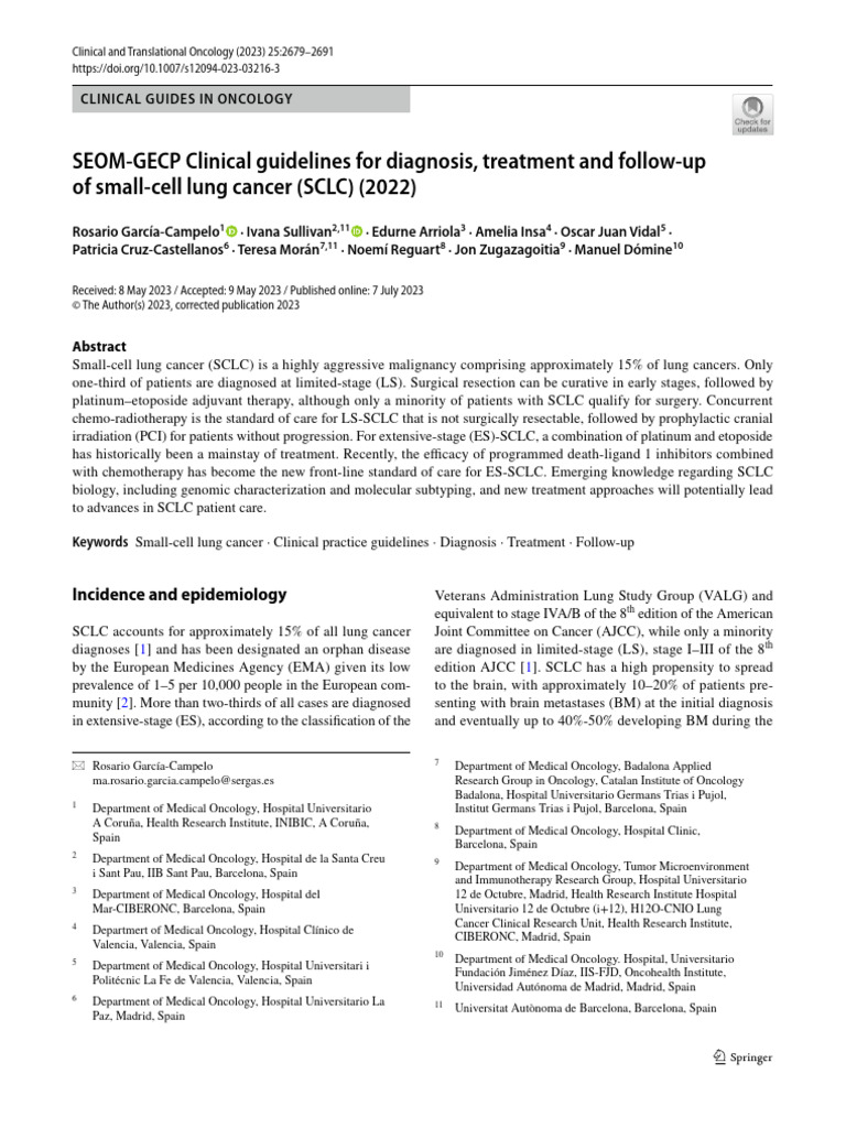 SCLC Clinical Guidelines 2022 | PDF | Lung Cancer | Phases Of Clinical ...