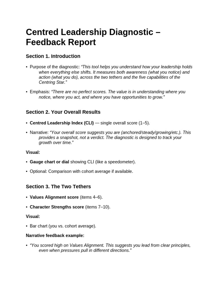 Centred Leadership Diagnostic Feedback Report Concept | PDF ...