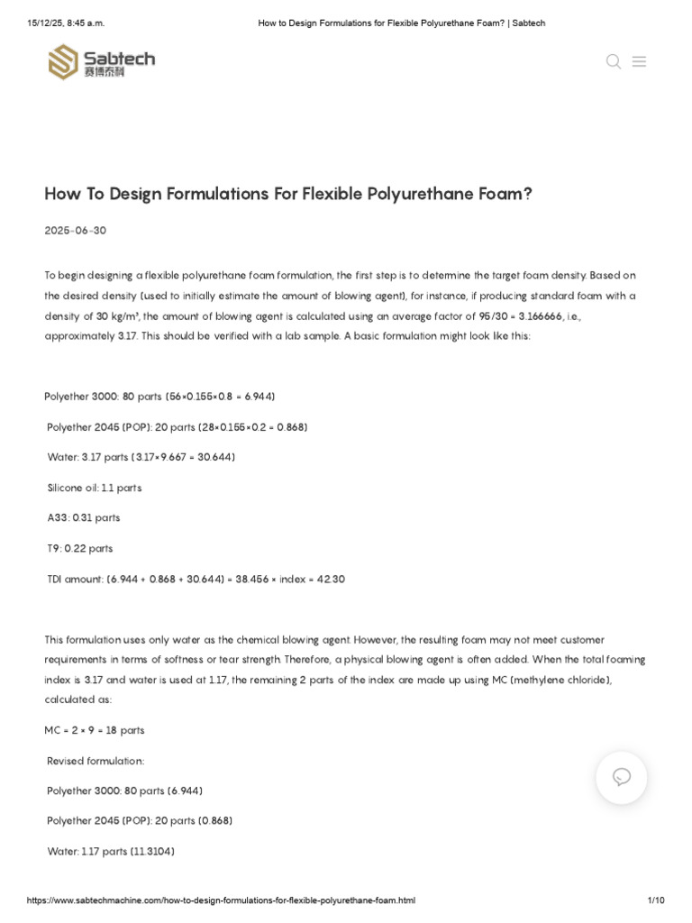 How to Design Formulations for Flexible Polyurethane Foam_ _ Sabtech | PDF | Polyurethane ...