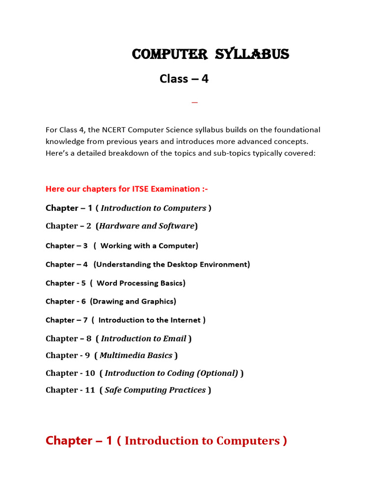 Class 4 Computer Syllabus | PDF | Computer Hardware | Icon (Computing)