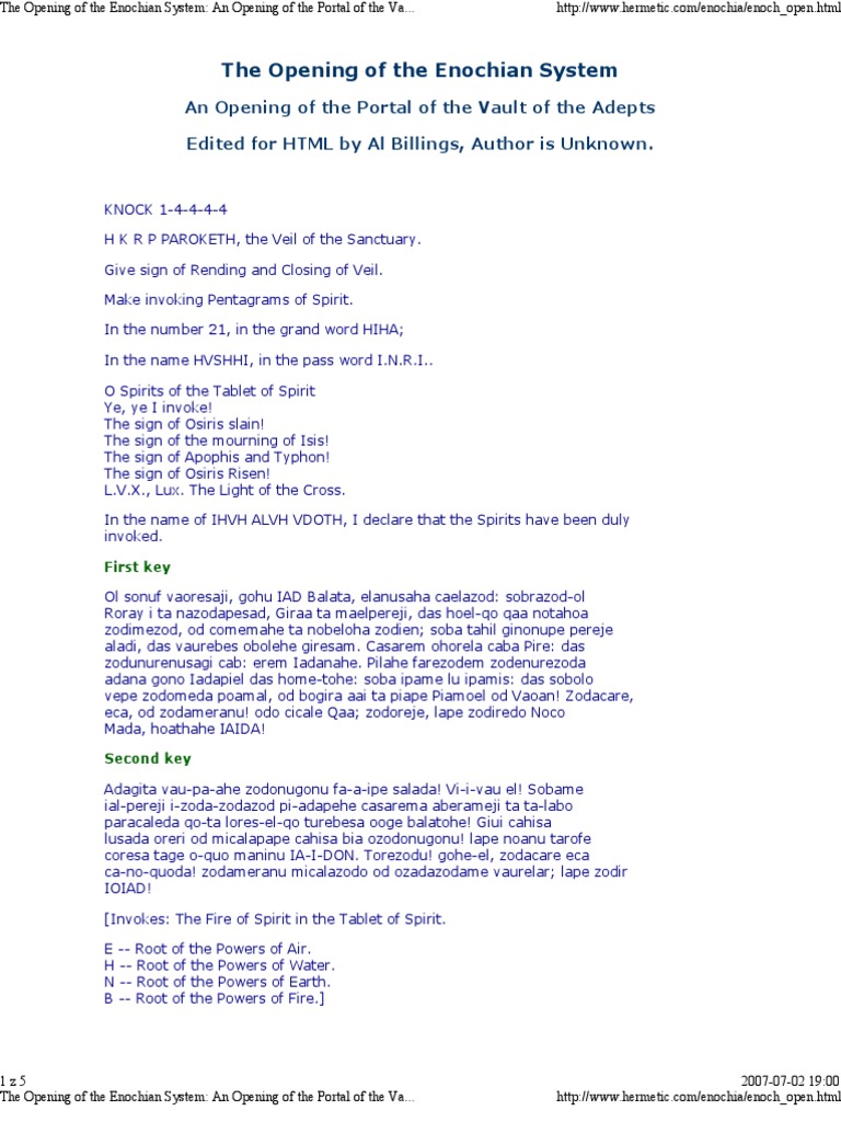 Unknown - Opening of The Enochian System | PDF | Names Of God In ...