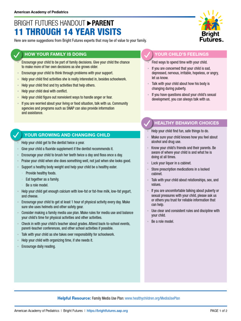 11-14y Brightfutures Handout | PDF | Pediatrics