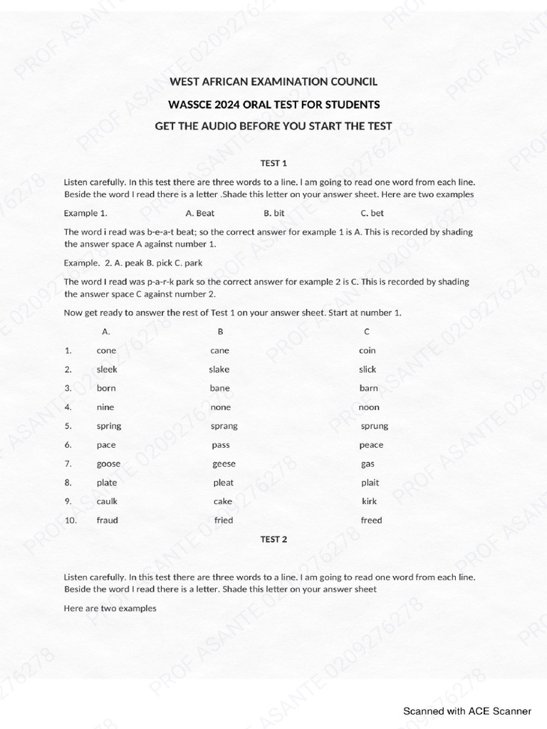 WASSCE 2026 ORALS SAMPLE (EXCELLENT PREPARATION ?? ?) | PDF