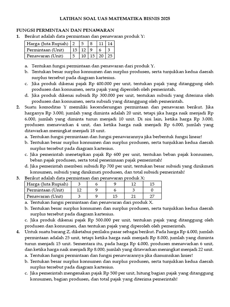 Soal UAS Matematika Bisnis 2025 | PDF