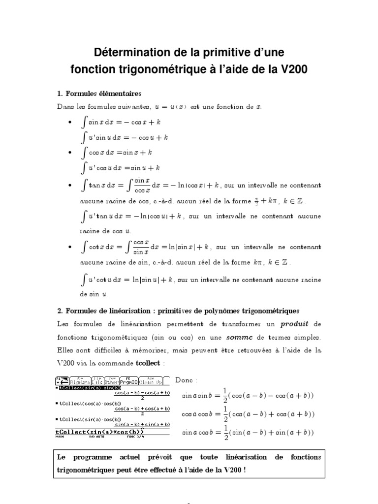 Primitives des Fonctions Trigonométriques | PDF | Intégral | Pi