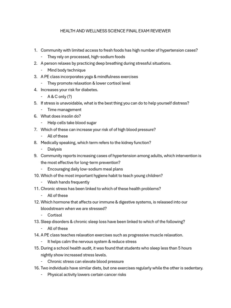 Health and Wellness Exam Review Guide | PDF | Relaxation (Psychology ...