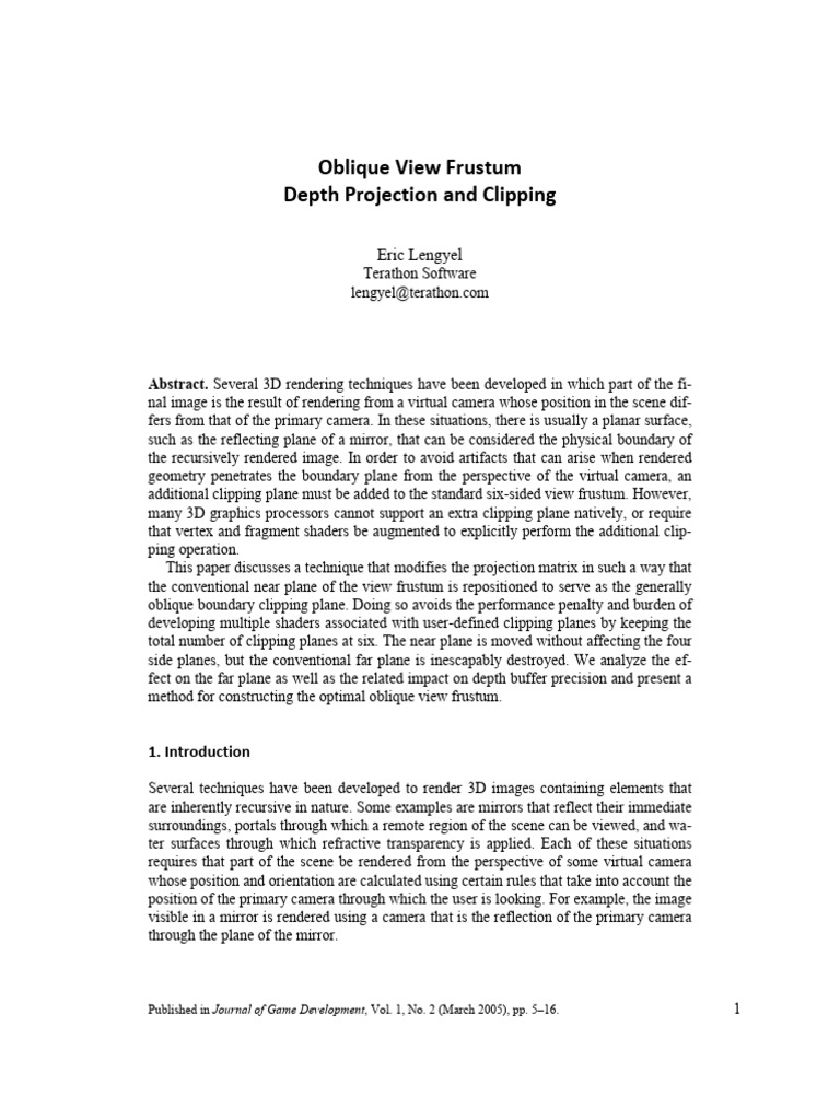 Oblique View Frustum Depth Projection and Clipping | PDF | Euclidean ...