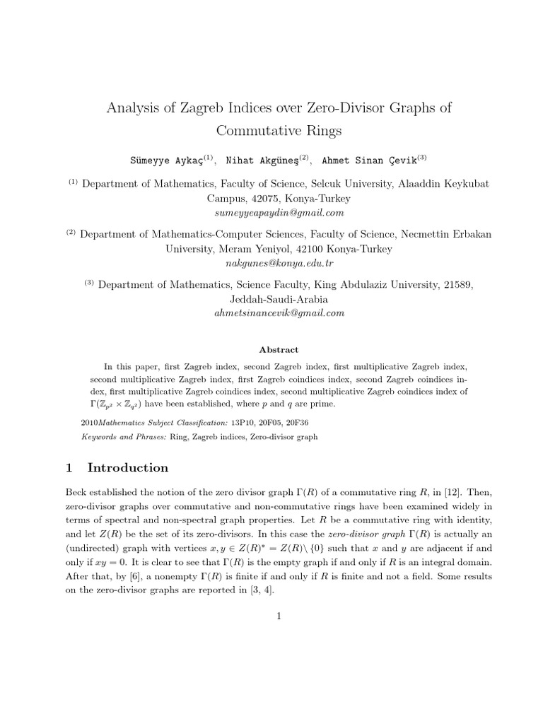Analysis of Zagreb Indices Over Zero Divisor Graphs of Commutative ...