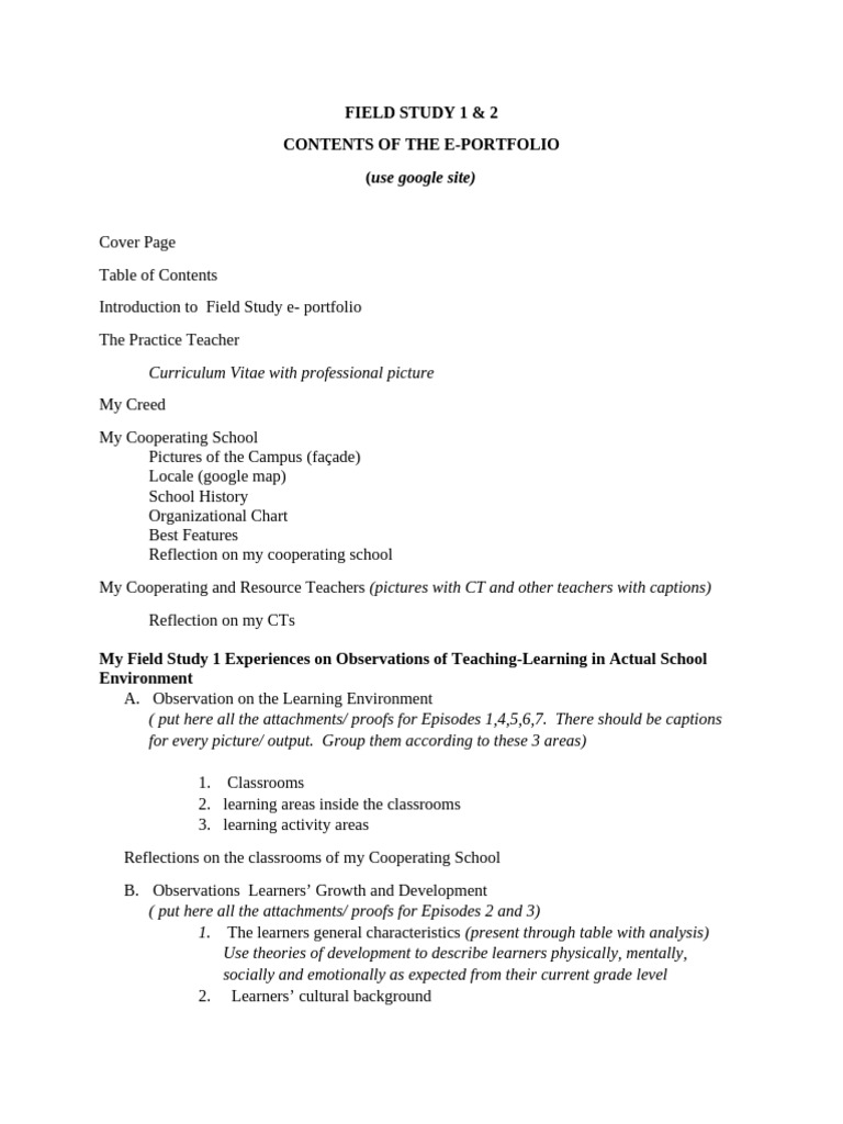 Field Study E-Portfolio Overview | PDF | Learning | Teachers