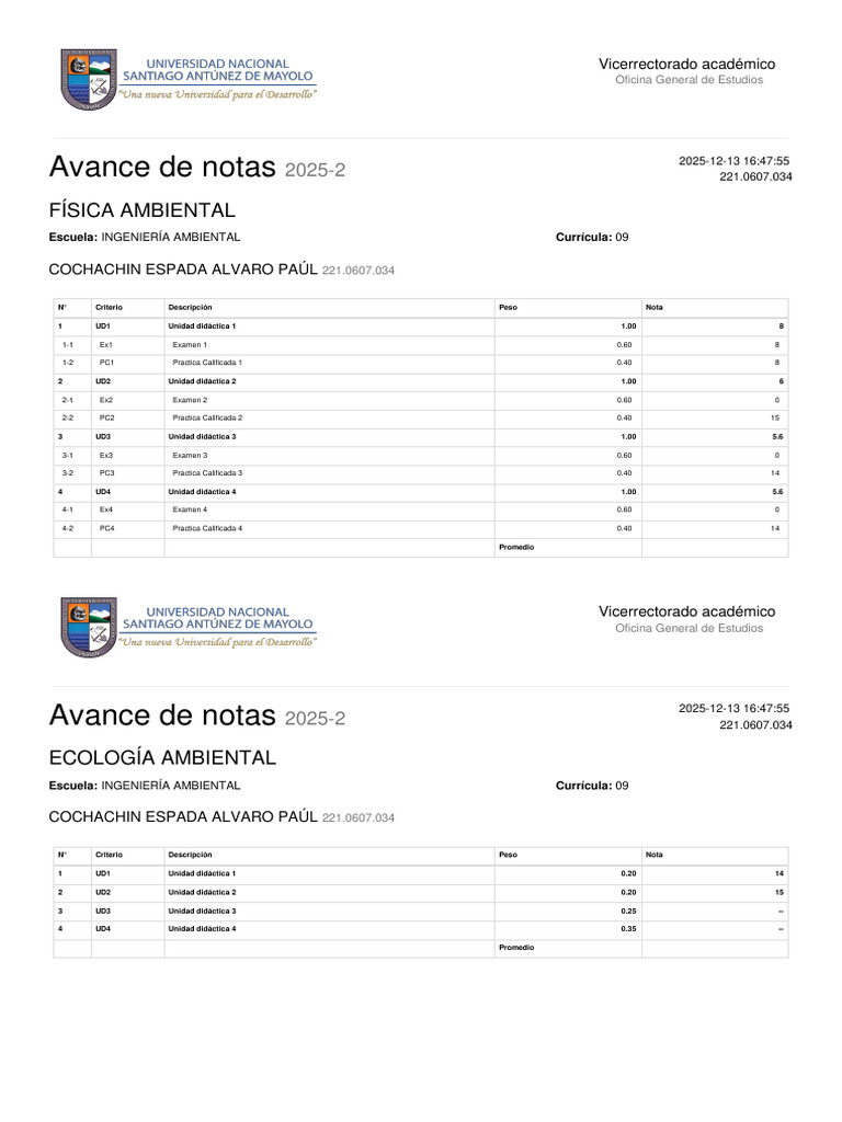 Boleta de Notas - 221.0607.034 | PDF