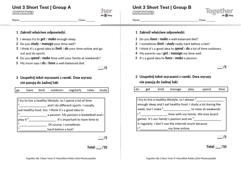 Unit 3 Vocabulary Short Test | PDF