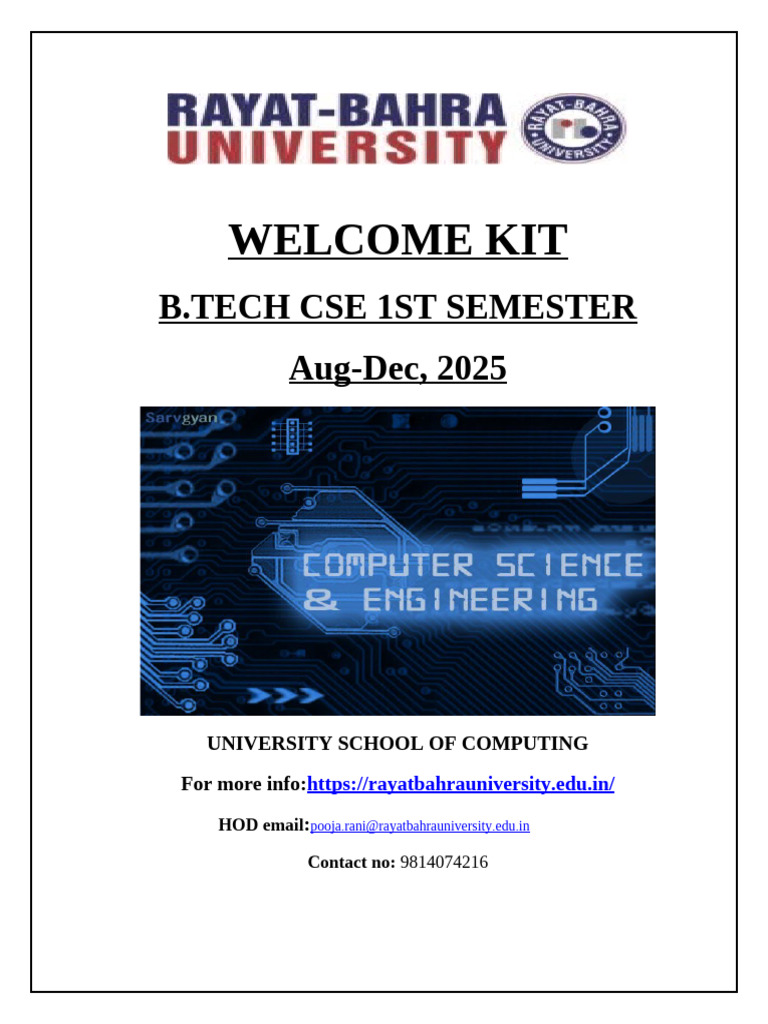 B.Tech CSE 1st Semester Welcome Kit | PDF | Matrix (Mathematics ...