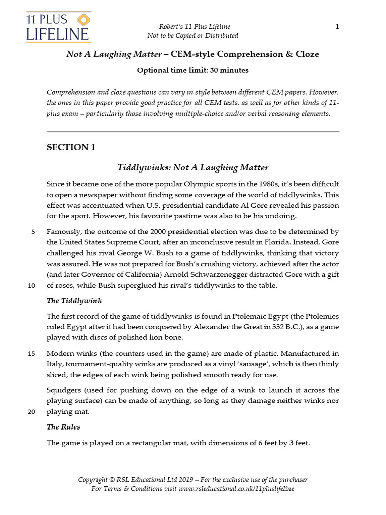 No Laughing CEM Comprehension & Cloze | PDF | Crimes | Crime & Violence