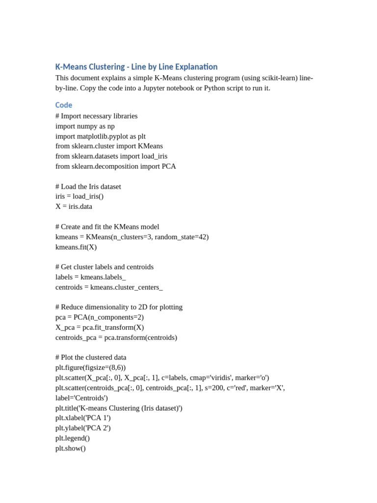 KMeans Line by Line Explanation | PDF | Principal Component Analysis ...