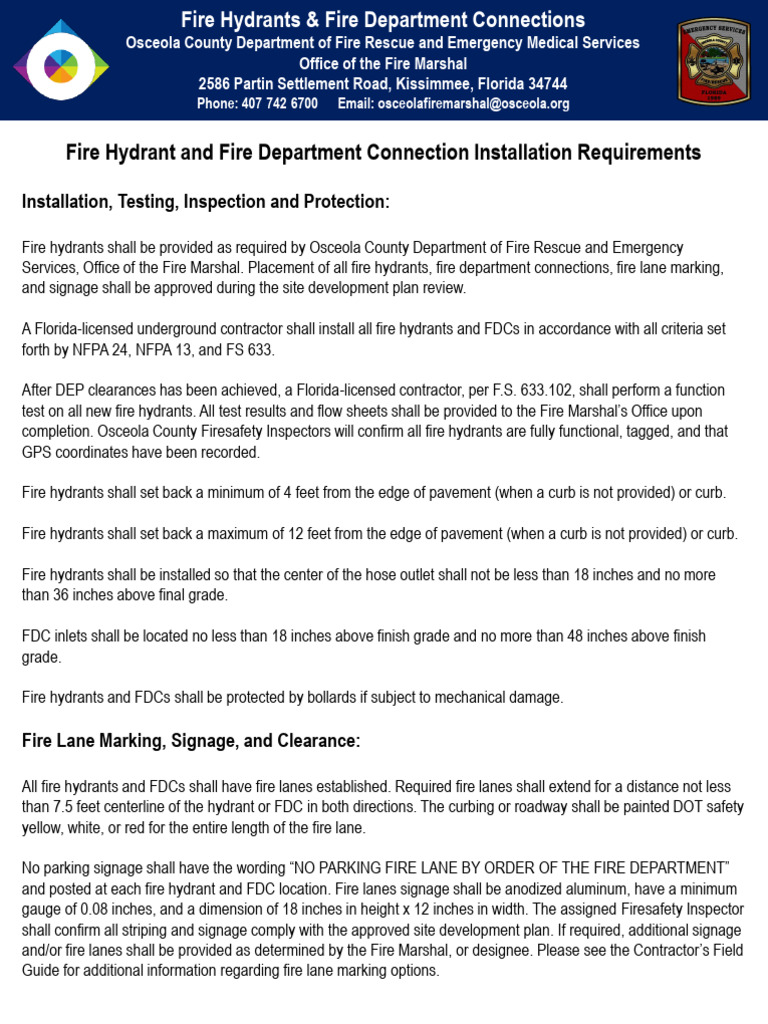 Fire Hydrant Fire Department Connection Installation Requirements | PDF