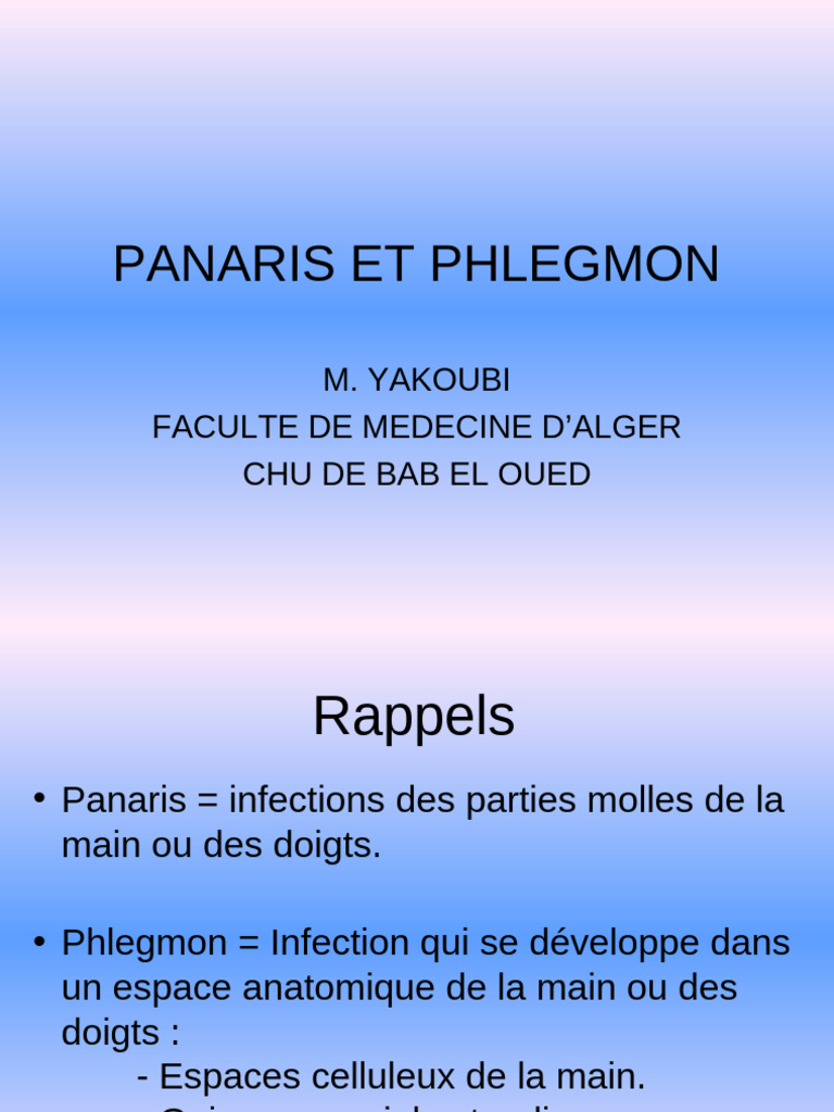 Panaris et Phlegmon : Diagnostic et Traitement | PDF | Maladies et ...