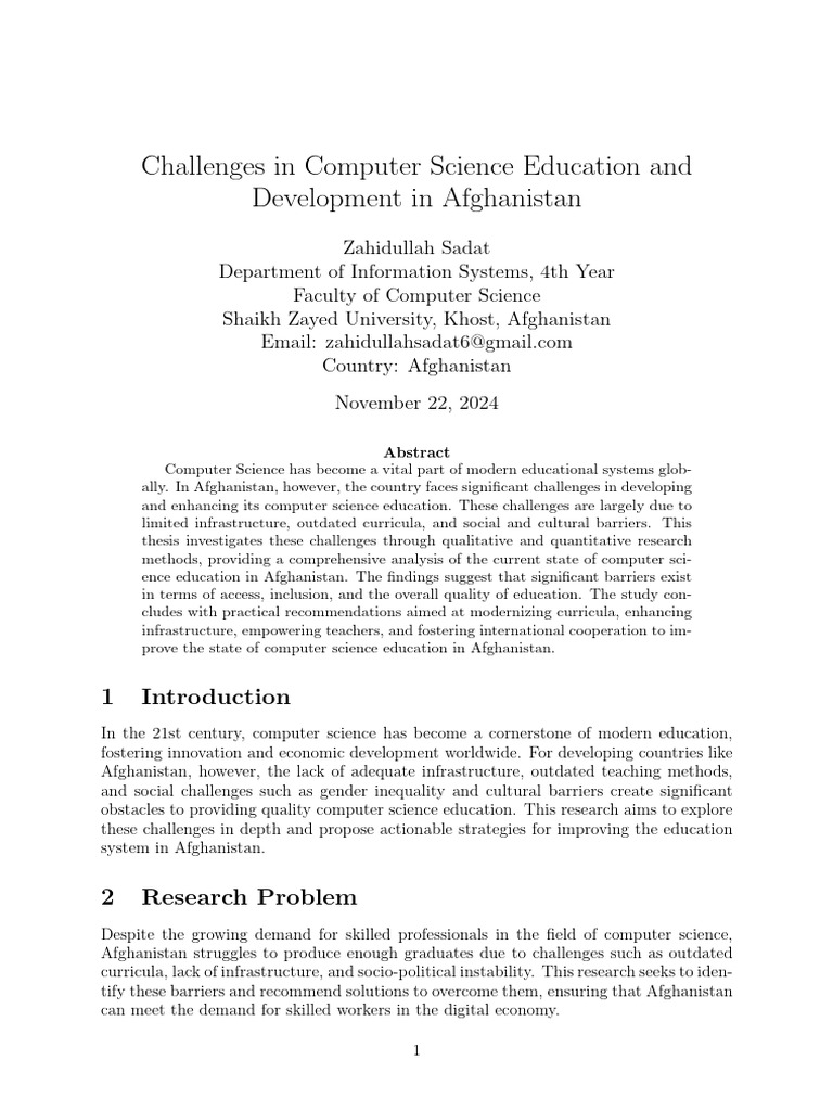 Challenges in Afghan Computer Science Education | PDF | Focus Group ...
