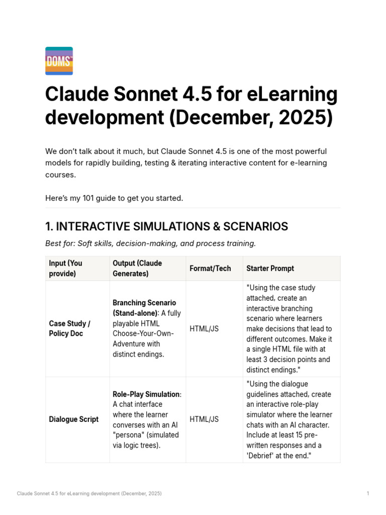 Claude Sonnet 4.5 eLearning Guide | PDF | Html | Multiple Choice