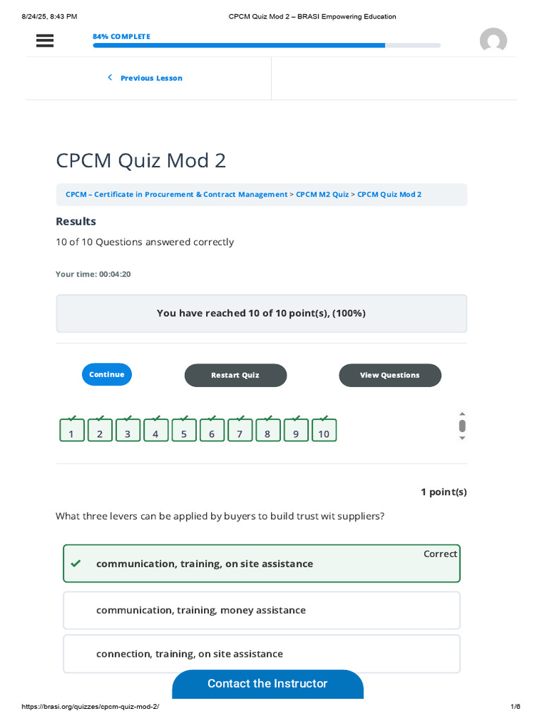 CPCM Module 2 Quiz Results | PDF | Procurement | Supply Chain