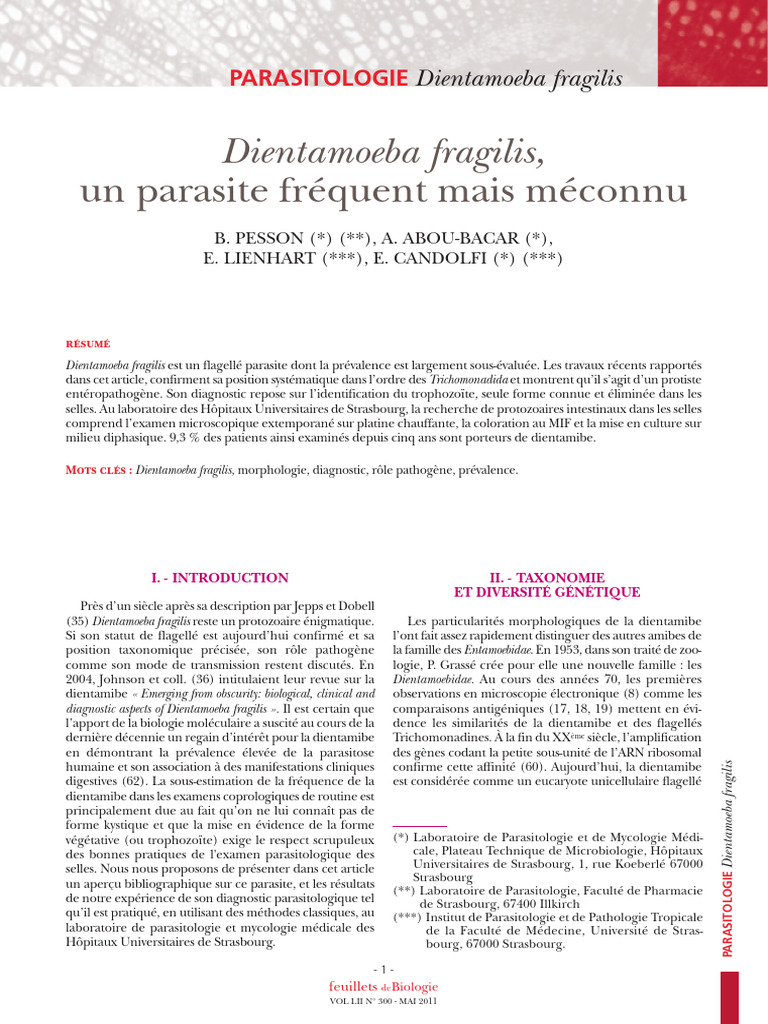 Dientamoeba fragilis : Diagnostic et Prévalence | PDF