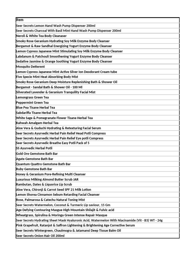 Sage & Seer Products List With MRP | PDF | Essential Oil