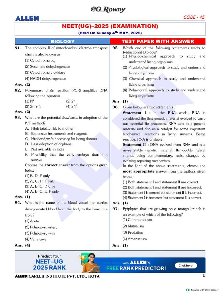 Allen Neet Pyq Upto 2025 | PDF
