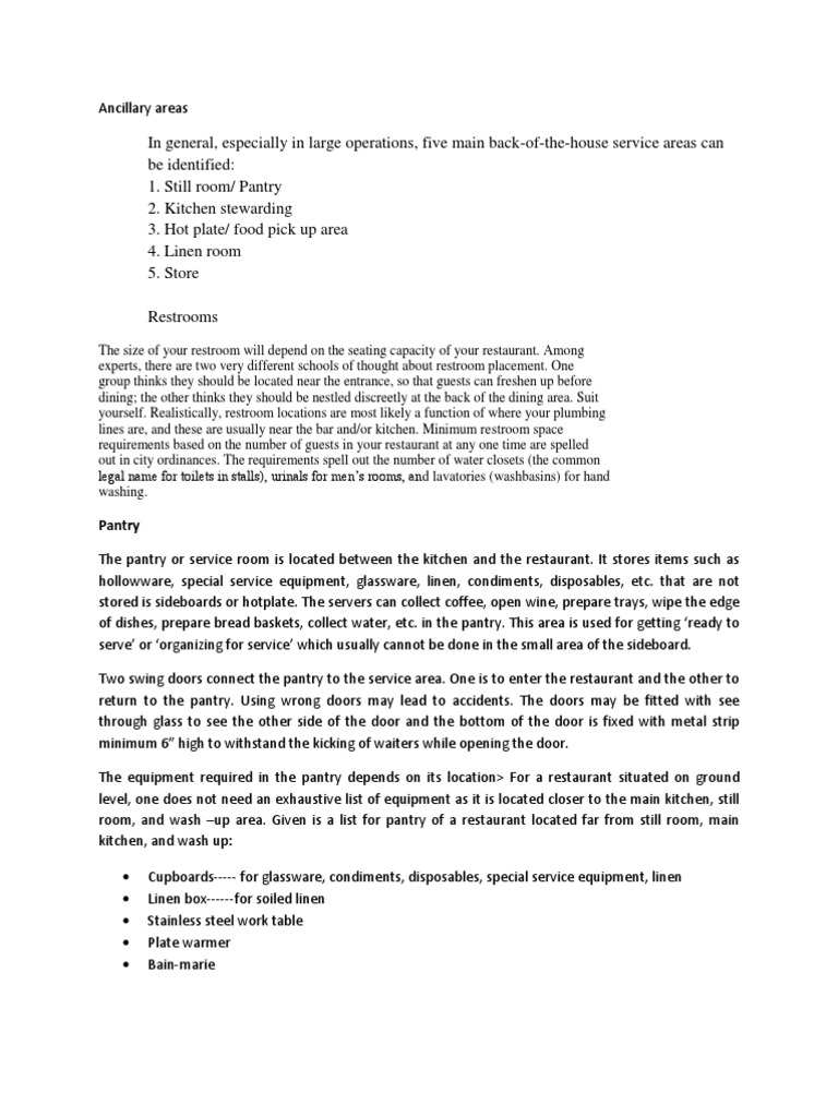 Ancillary Areas | PDF | Pantry | Menu