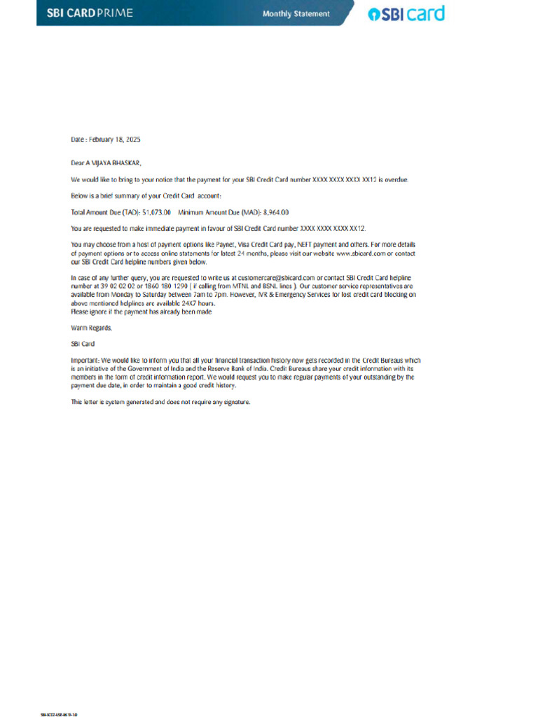 SBI Card Statement - 2912 - 18-02-2025 | PDF