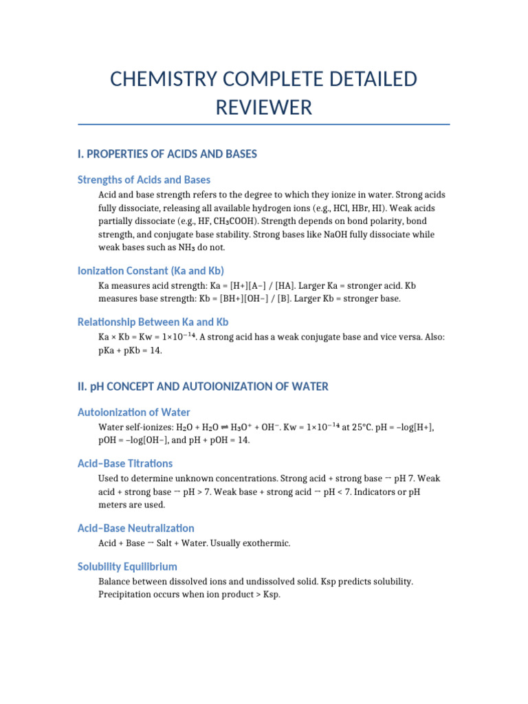 Comprehensive Chemistry Review Guide | PDF | Acid | Redox