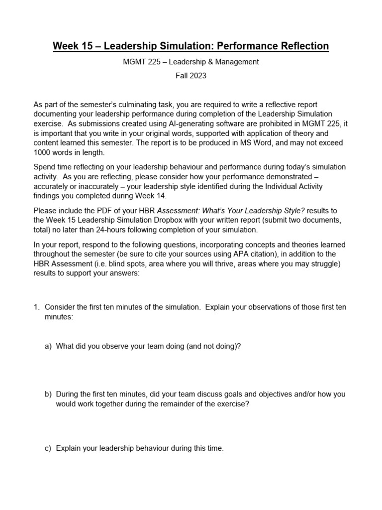 Leadership Simulation Reflection Report | PDF