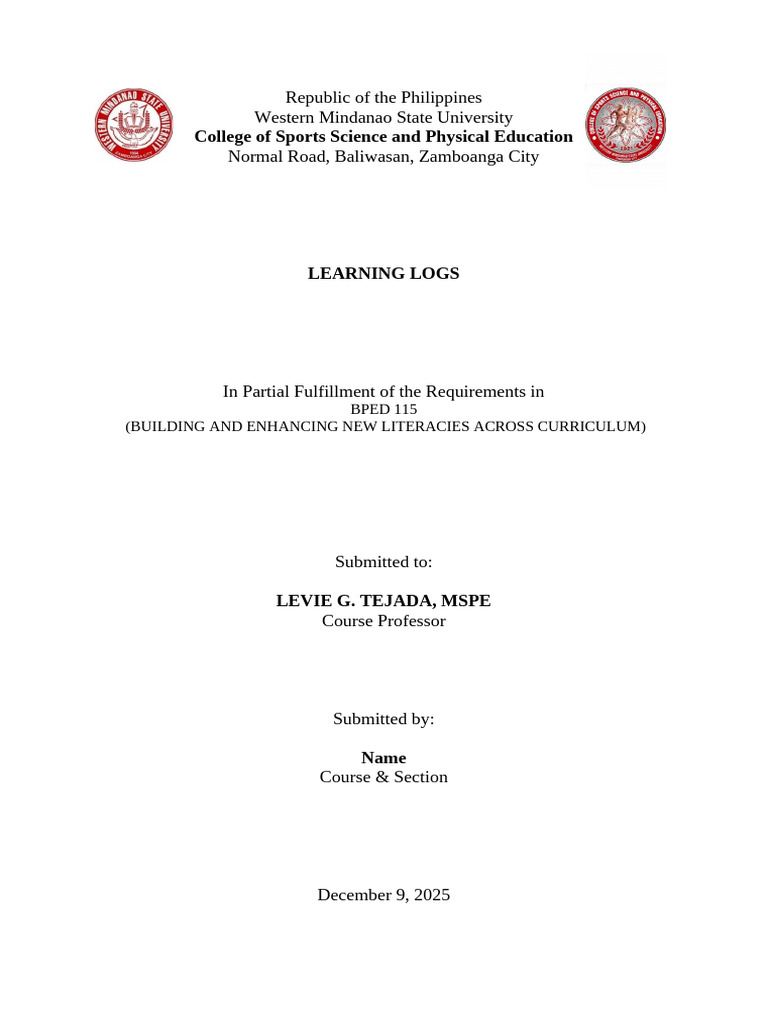 Learning Logs for BPED 115 Course | PDF