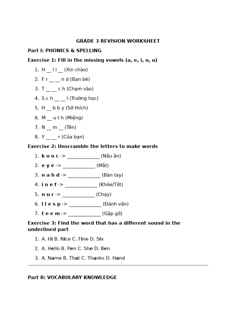 Grade 3 Revision Worksheet | PDF | Noun | Adjective