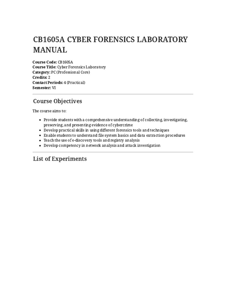 Cyber Forensics Laboratory Course Overview | PDF | Computer Forensics ...