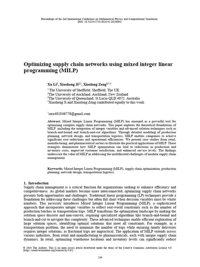 Optimizing Supply Chain Networks Using Mixed Integer Linear4 | PDF ...