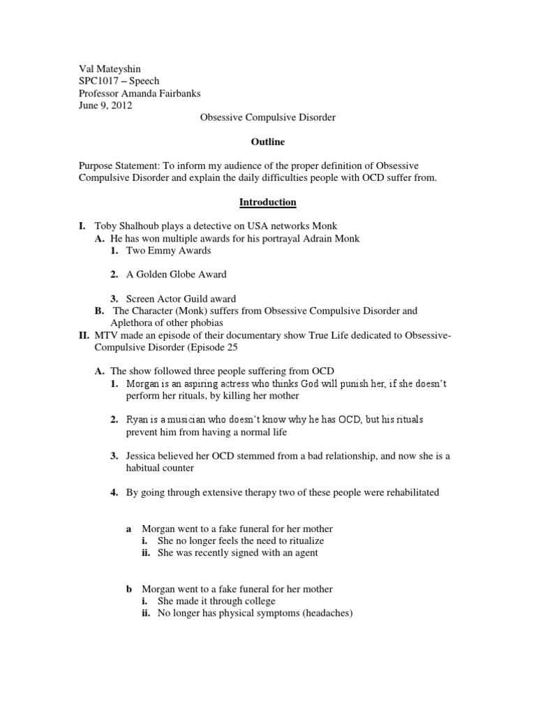 Week 2 - Assignment | PDF | Obsessive–Compulsive Disorder | Psychiatric Diagnosis