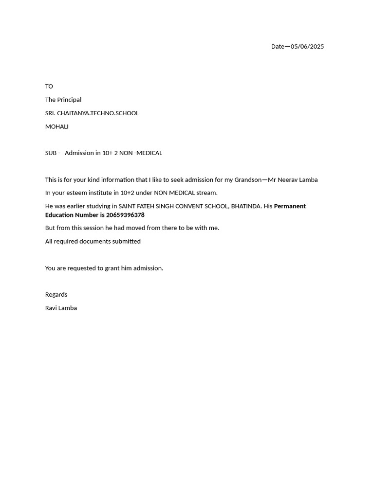 Neerav School Letter | PDF