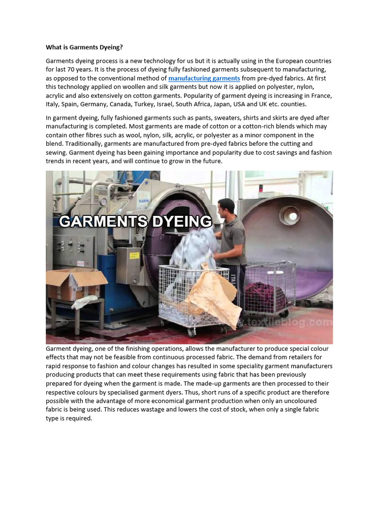 Garments Dyeing | PDF | Dyeing | Textiles