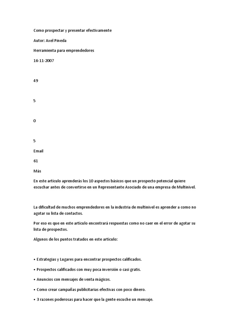 Prospectar y Presentar en Multinivel | PDF | Marketing | Publicidad