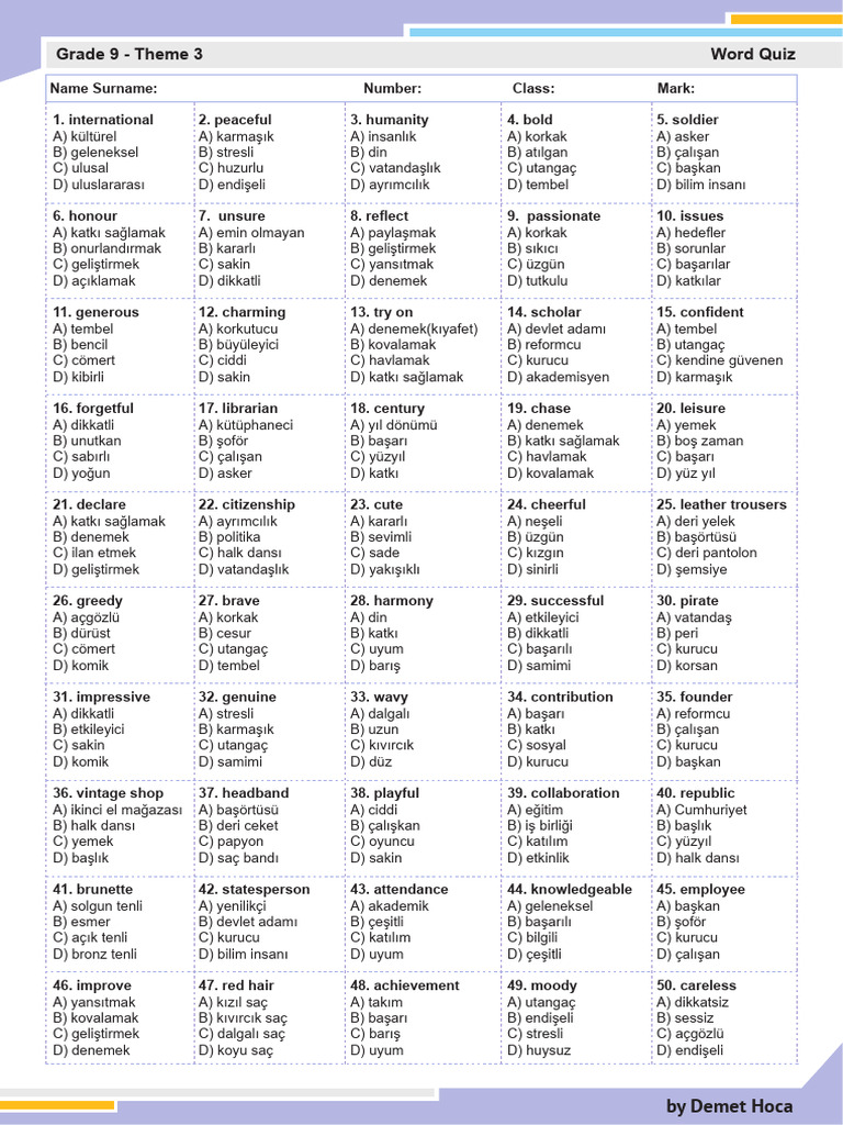 9.3 Word Quiz | PDF