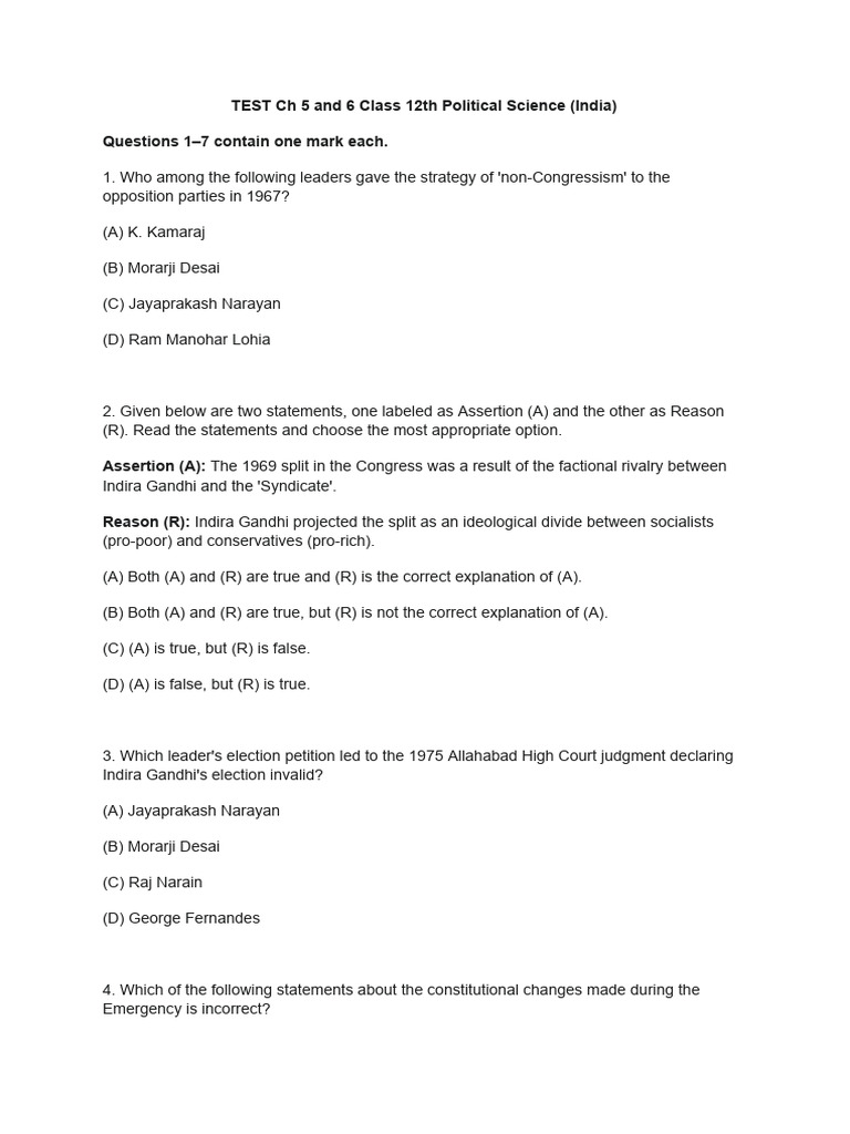 Class 12 Political Science Test: Chapters 5-6 | PDF | Government ...