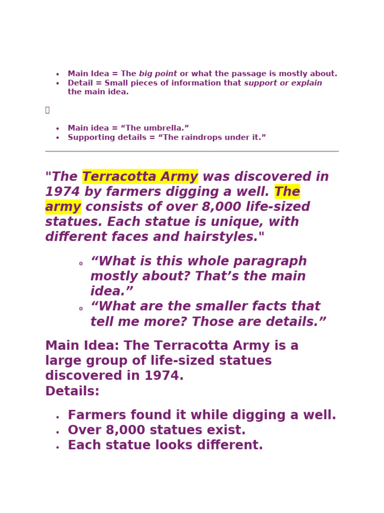 Explain the Difference Clearly Main idea and Detail | PDF